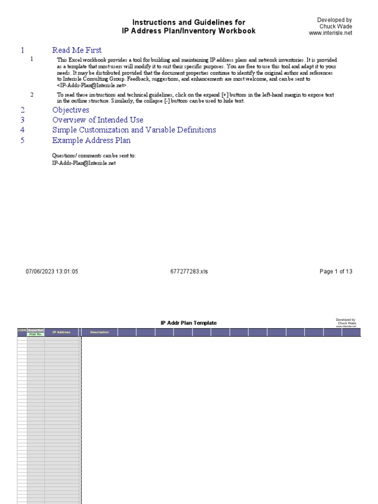 IP Address Plan Workbook-V101 | PDF | Ip Address | Network Architecture