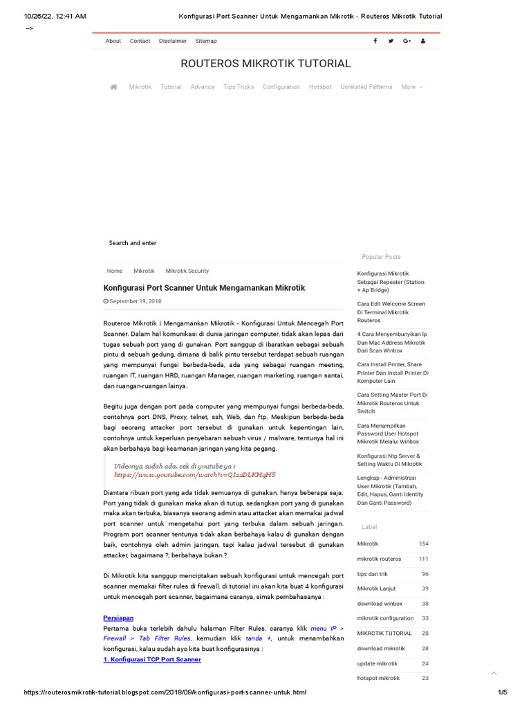 Konfigurasi Port Scanner Untuk Mengamankan Mikrotik - Routeros Mikrotik ...