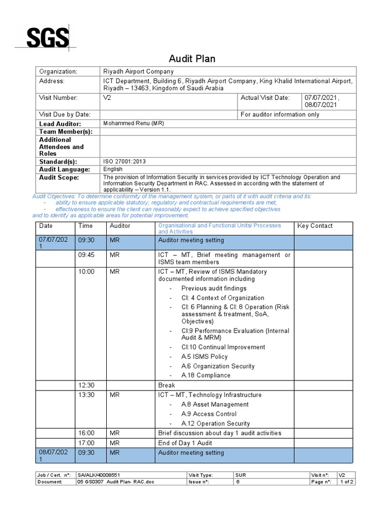 05 GS0307 Audit Plan- RAC | PDF