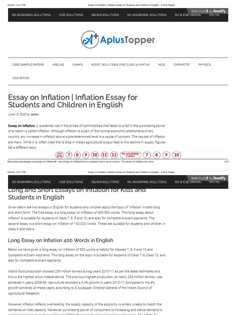 Essay on Inflation _ Inflation Essay for Students and Children in ...