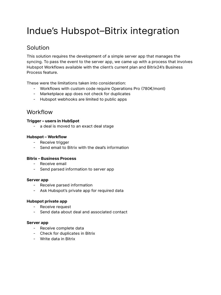 Indue's Hubspot-Bitrix Integration | PDF