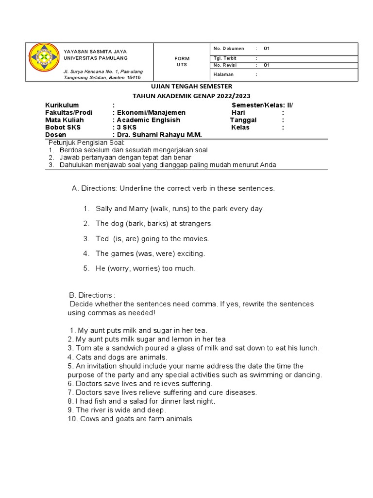 Soal Uts Basic English Genap2223-1 | PDF