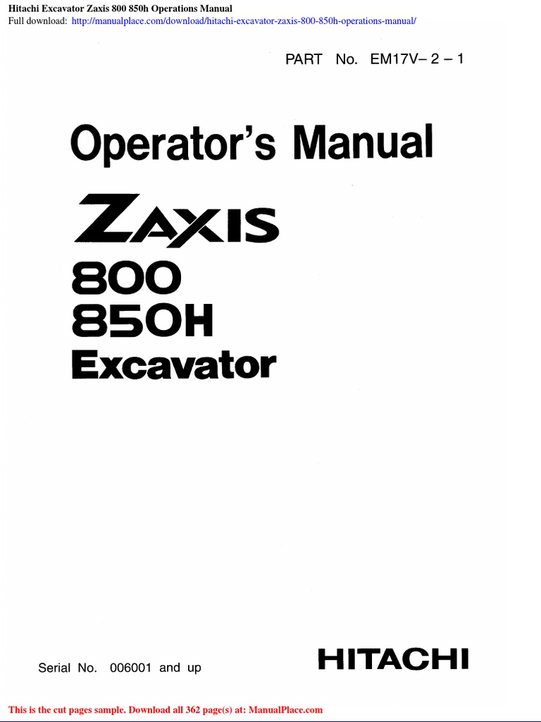Zaxis 800 & 850h Operations Manual | PDF