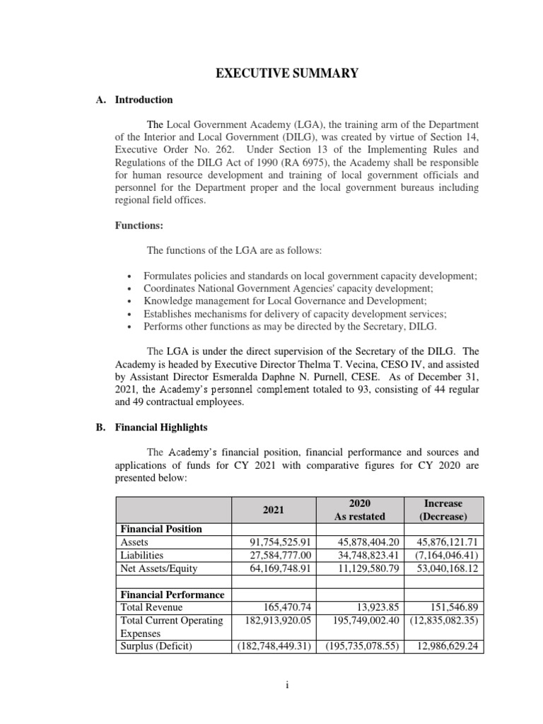 Local Government Academy Executive Summary 2021 | PDF | Insurance | Audit
