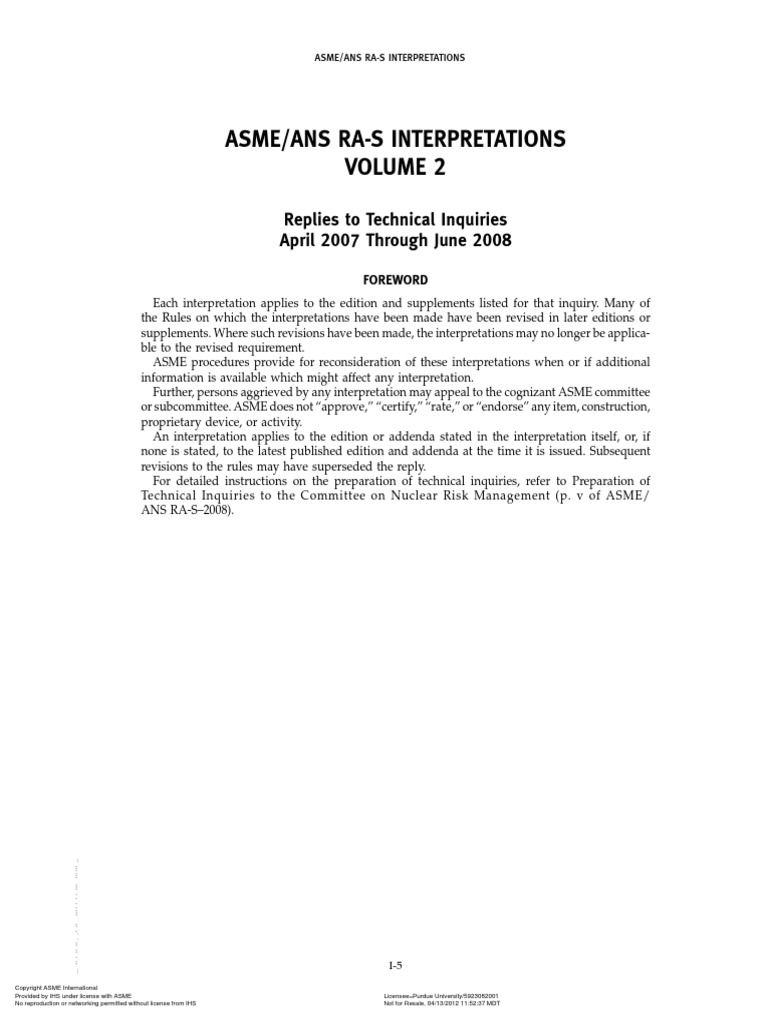 ASME ANS RA-S Interpretations Volume 2 2008 | PDF | Risk Assessment