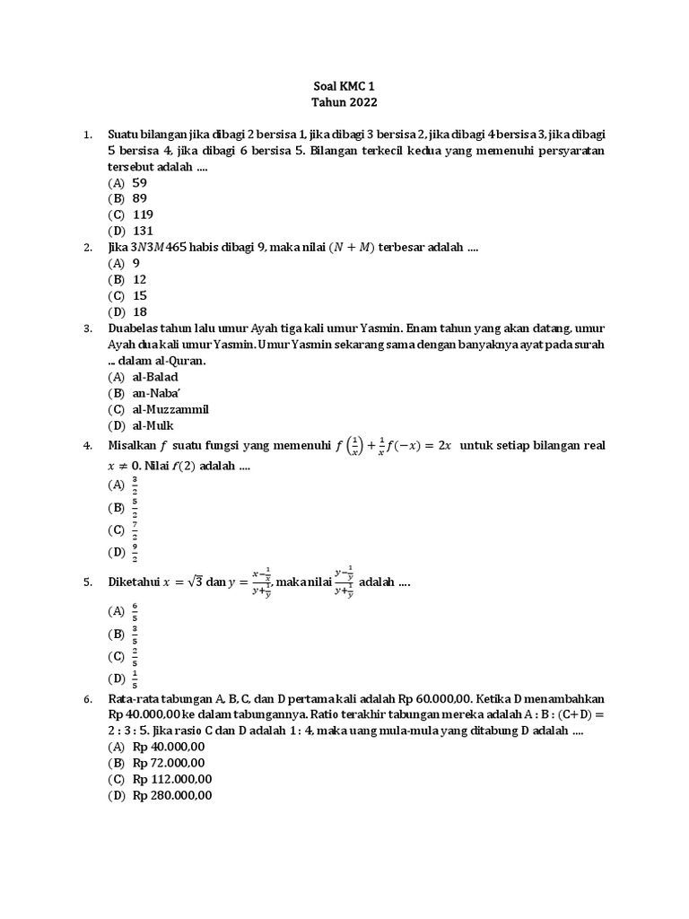Soal KMC 1 | PDF