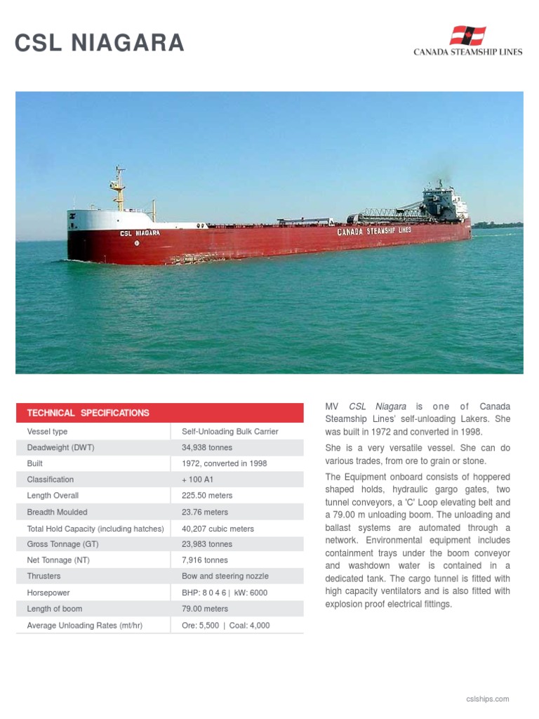 CSL Niagara - New Version 2017.07 | PDF | Tonnage | Water Transport