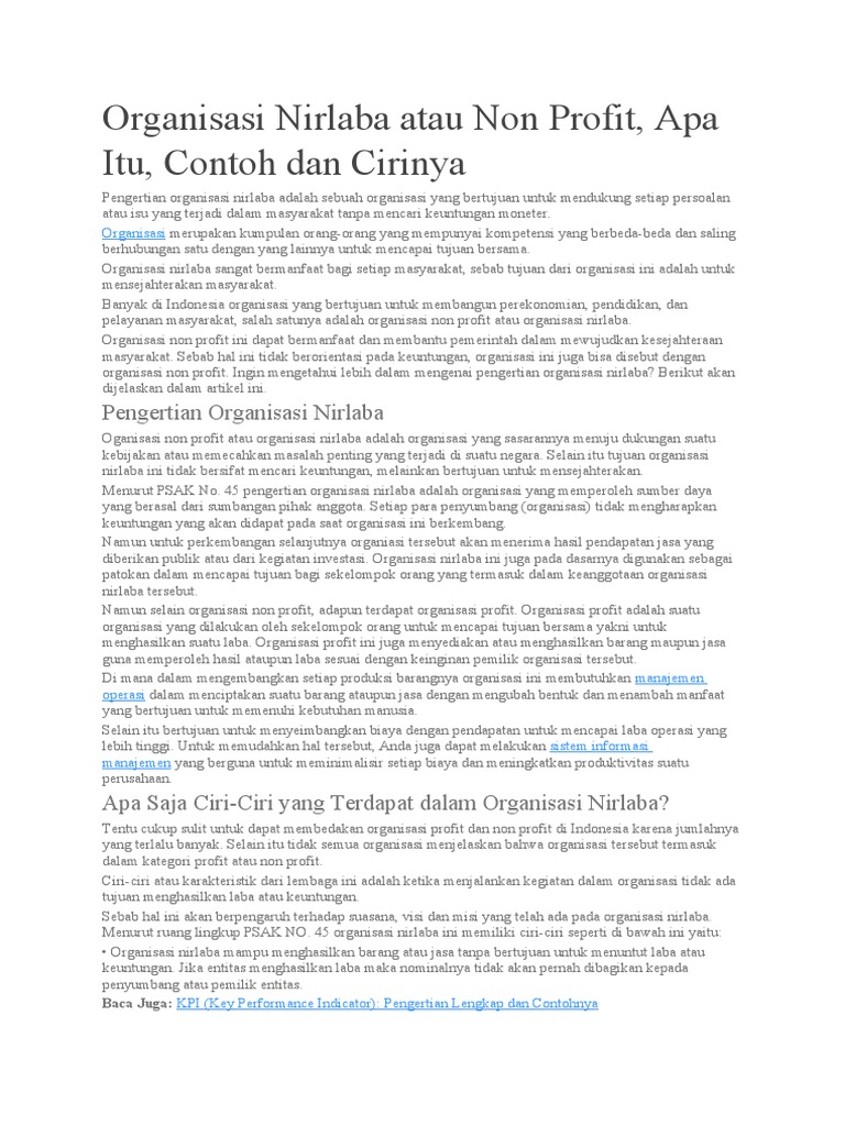 Organisasi Nirlaba Atau Non Profit | PDF