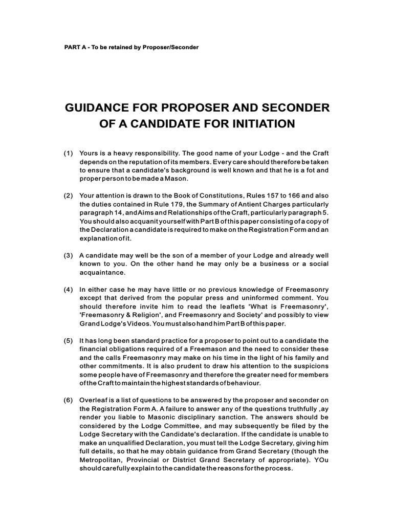Guidance For Proposer and Seconder of Initiate | PDF | Freemasonry ...