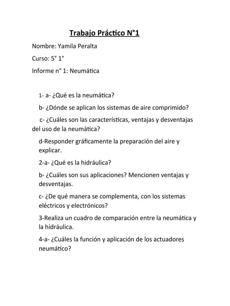 Trabajo Práctico N 1 Yami Peralta | PDF | Neumática | Física Aplicada e Interdisciplinaria