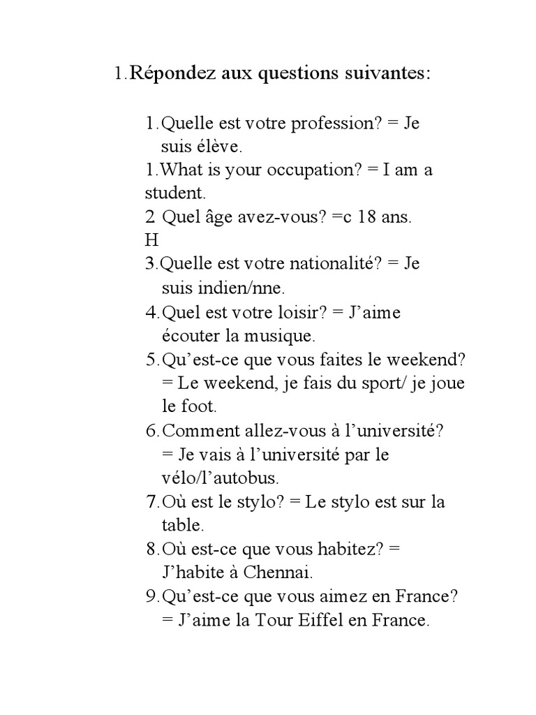 Questions et réponses en français | PDF