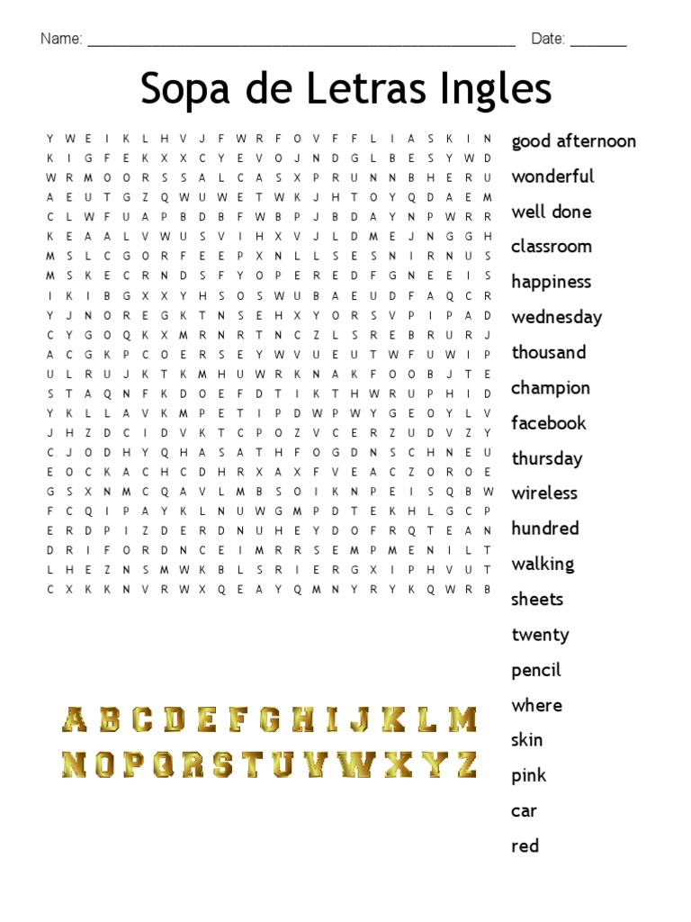 Sopa de Letras Inglès | PDF