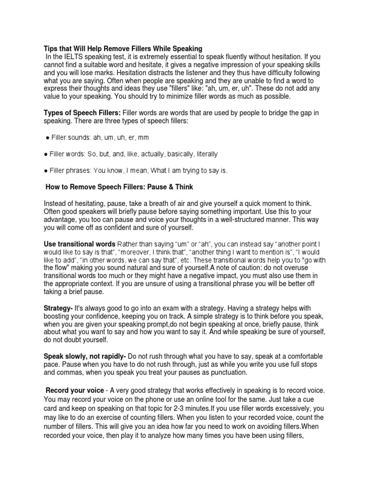 Tips That Will Help Remove Fillers While Speaking | PDF | Word ...