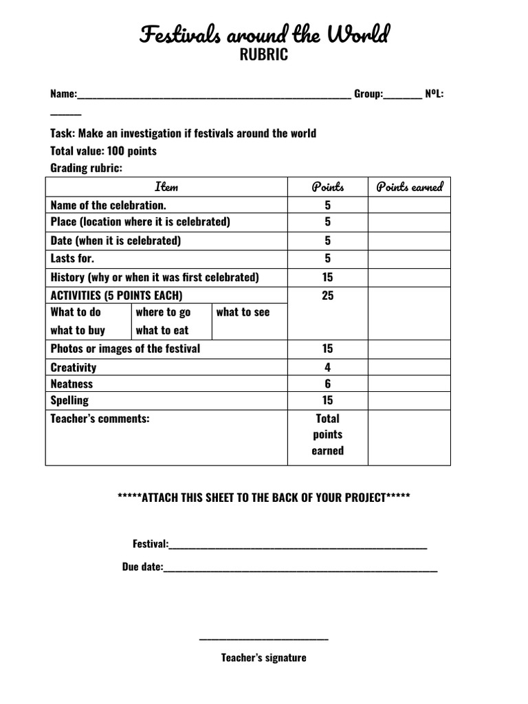 Festivals Around The World Rubric | PDF