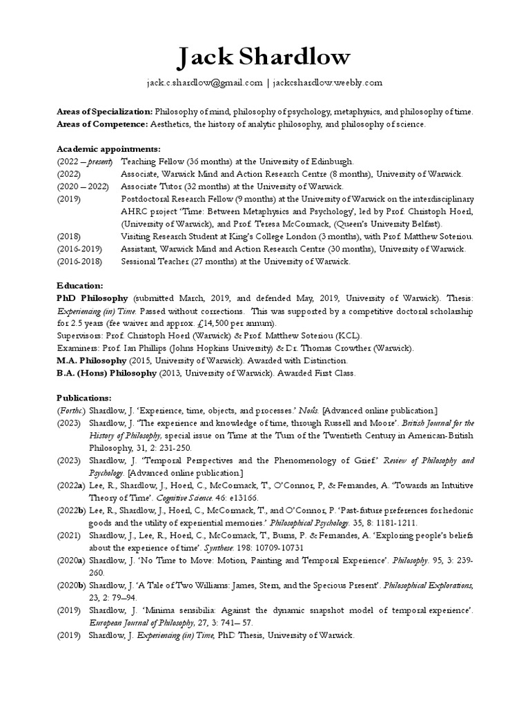 Jack Shardlow - CV | PDF | Logic | Epistemology