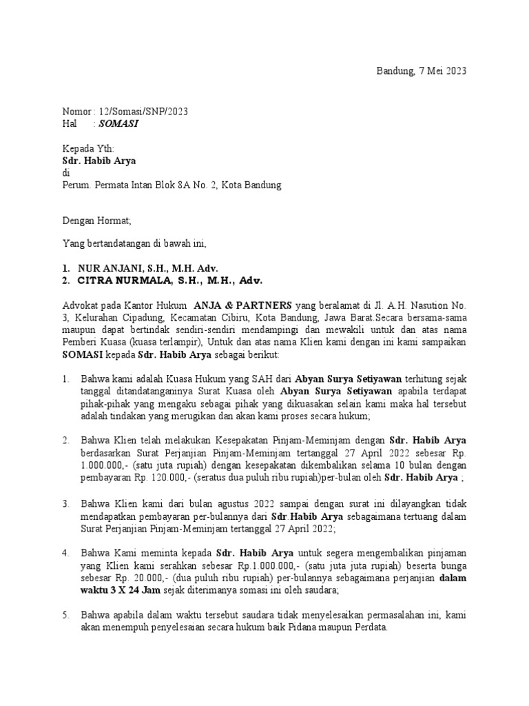 Contoh Pembuatan Somasi | PDF