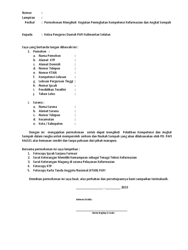 Surat Permohonan Mengikuti Kpkk | PDF