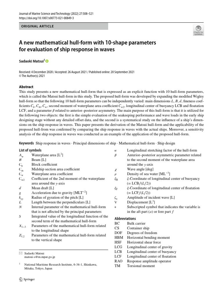 A New Mathematical Hull‑Form With 10‑Shape Parameters | PDF | Sensitivity Analysis | Ships