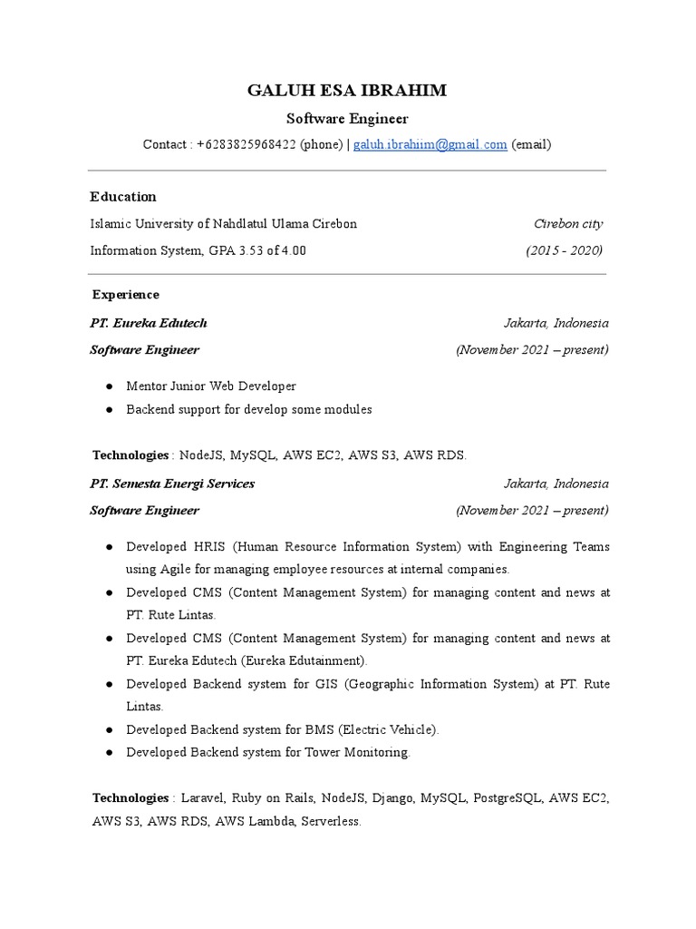 CV - Galuh Esa Ibrahim | PDF | Computing | Information Technology Management
