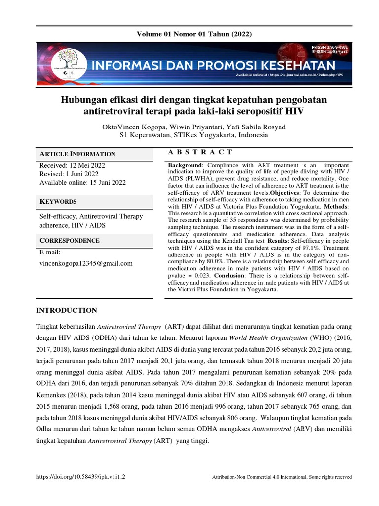 Hubungan Efikasi Diri Dengan Tingkat Kepatuhan Pengobatan | PDF | Pengembangan Diri | Kesehatan ...