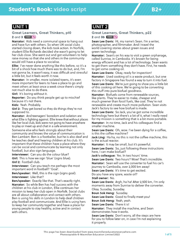 B2PLUS Great Learners Great Thinkers Videoscripts | PDF | Language Arts & Discipline