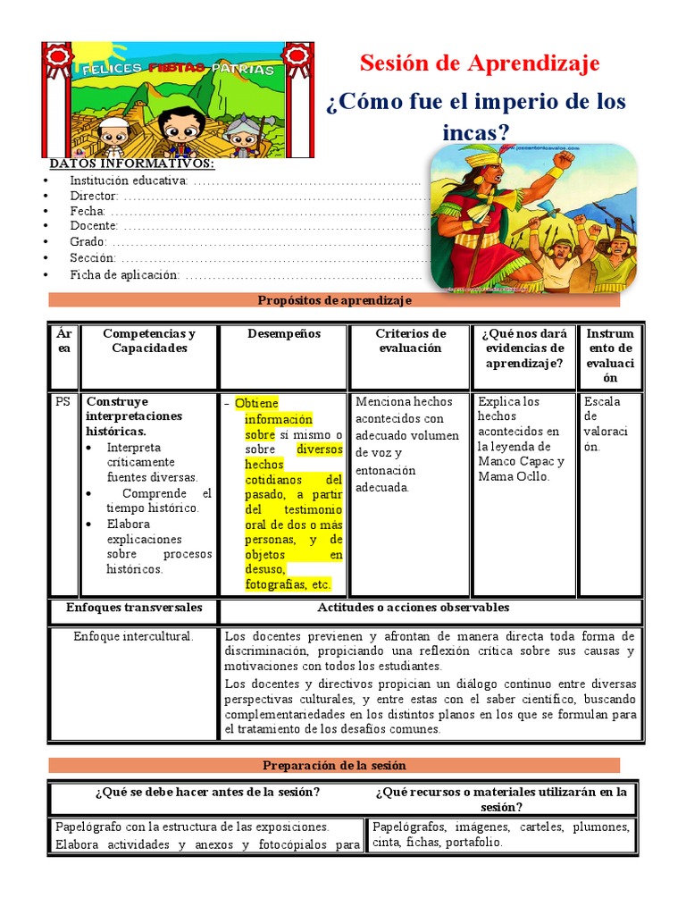 1° Sesión Día 1 PS Cómo Fue El Imperio de Los Incas Unidad 5 Semana 1 | PDF | Imperio Inca