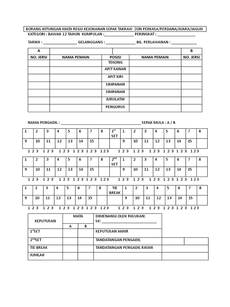 Borang Hitungan Mata Regu Kejohanan Sepak Takraw Pdf