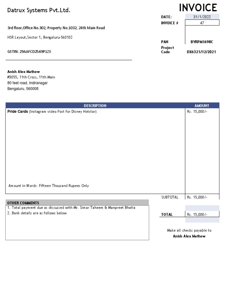 Pride Cards Invoice Alex Mathew | PDF