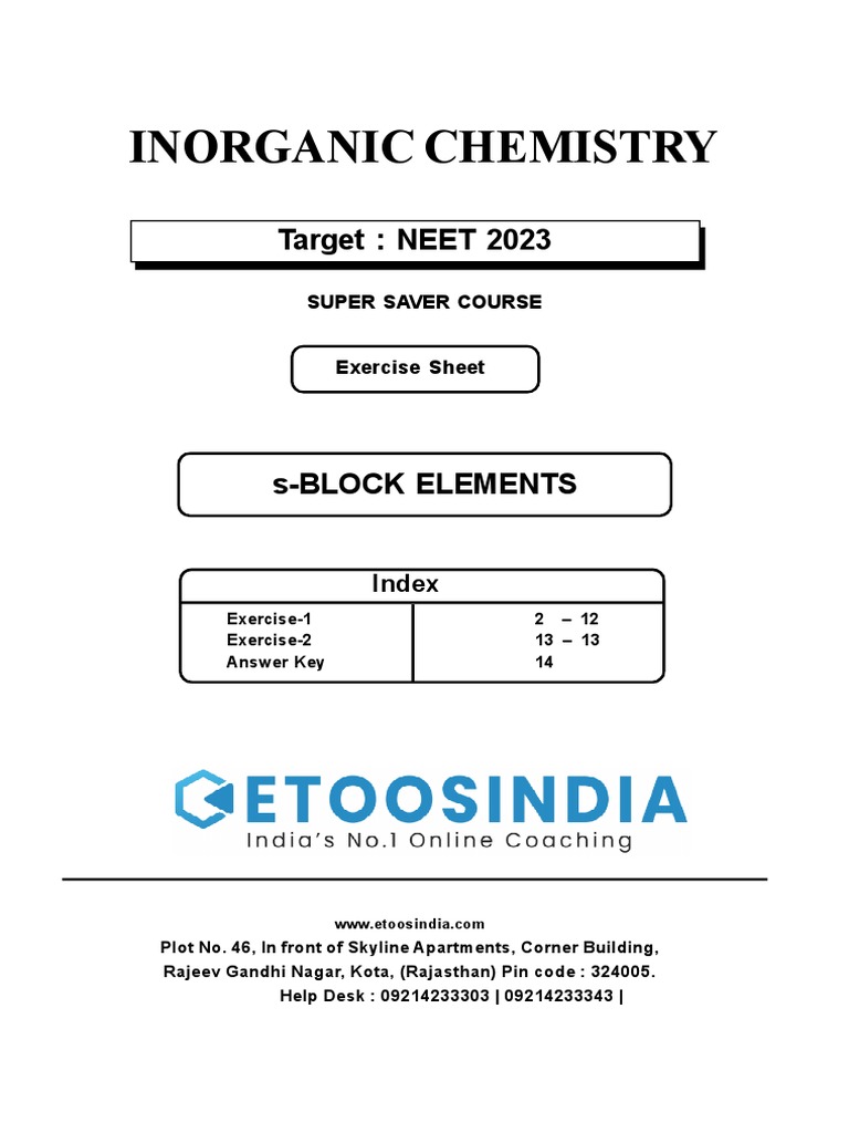 S-Block Elements - NEET SSC - JH Sir PDF | PDF | Hydroxide | Sodium
