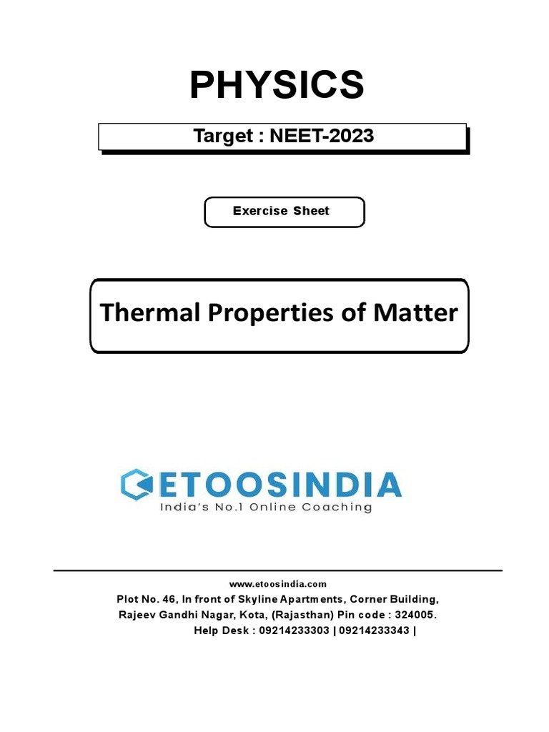Thermal Properties of Matter - Neet - (Sheet) PDF | PDF | Thermal Expansion | Thermal Conduction