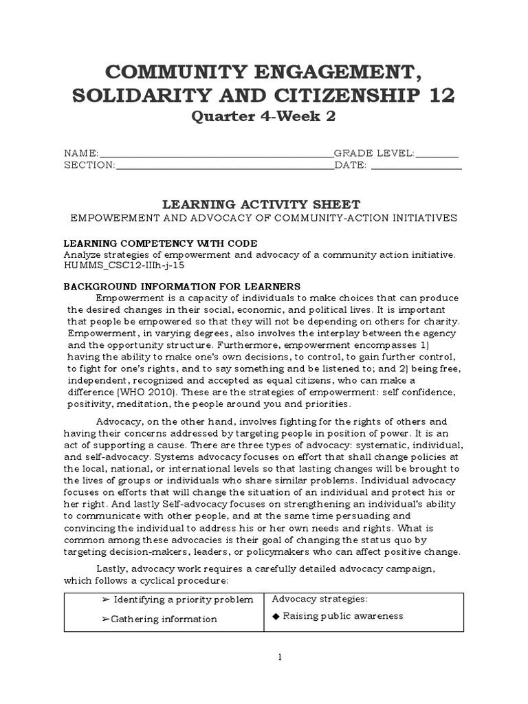 DepEd Learning Activity Sheets LAS CESC Quarter 4 Week 2 | PDF | Empowerment | Cognition