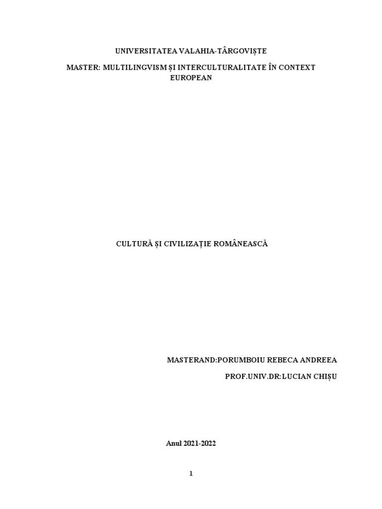Referat-Cultura Si Civilizatie Romaneasca | PDF