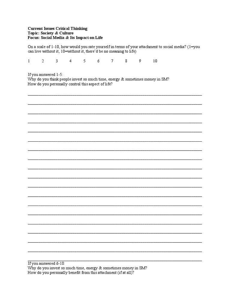 Social Media Worksheet | PDF | Psychology