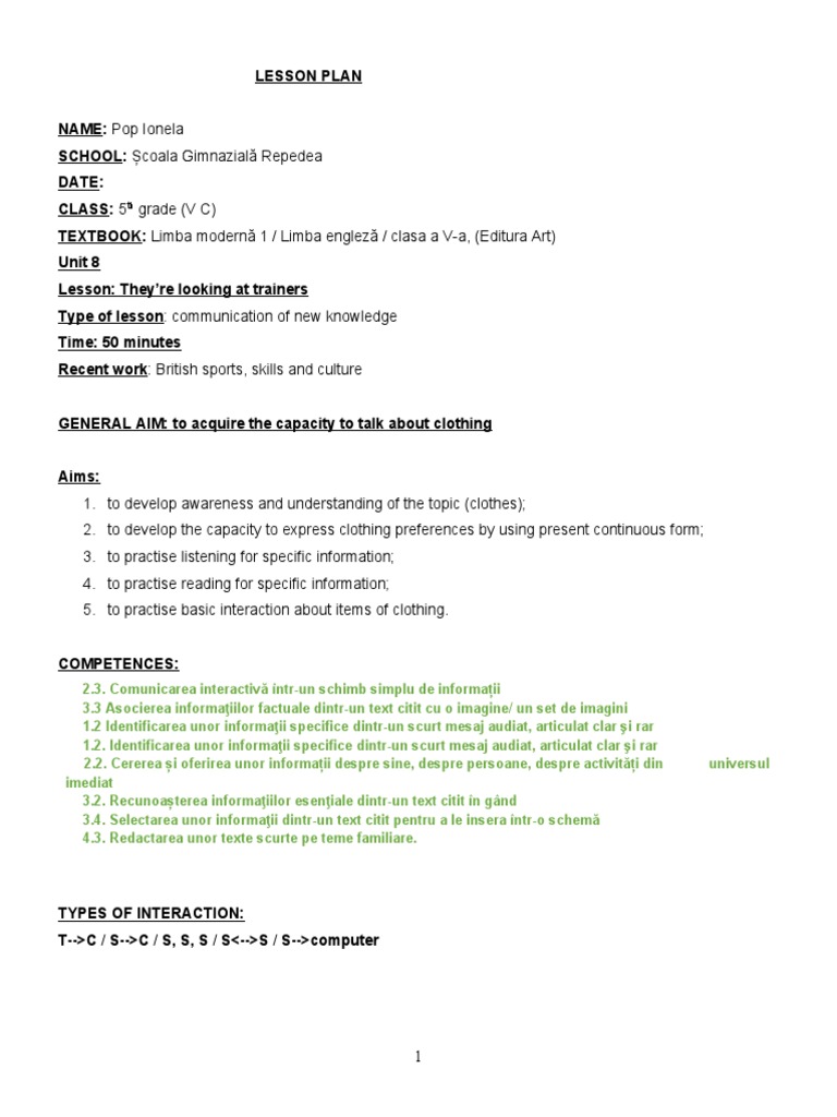 lesson plan 5C ultima inspectie gradul 2 | PDF