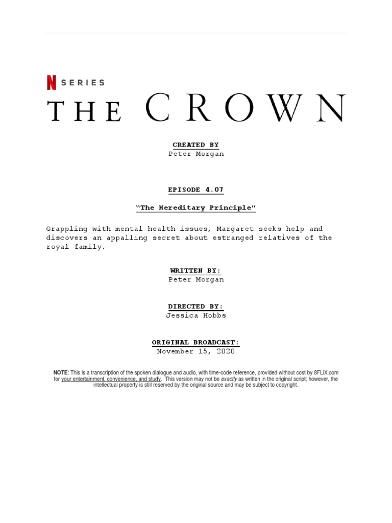 The Crown Episode Script Transcript Season 4 07 The Hereditary ...