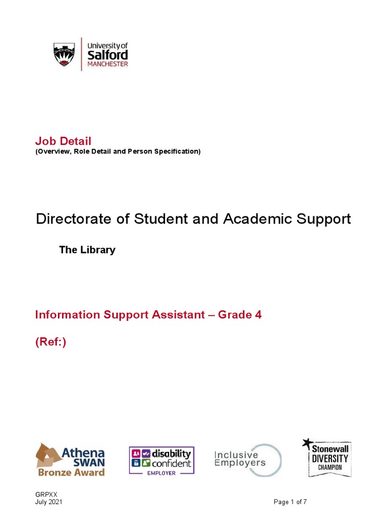 Information Support Assistant Job Description and Person Specification 2 | PDF | Libraries ...