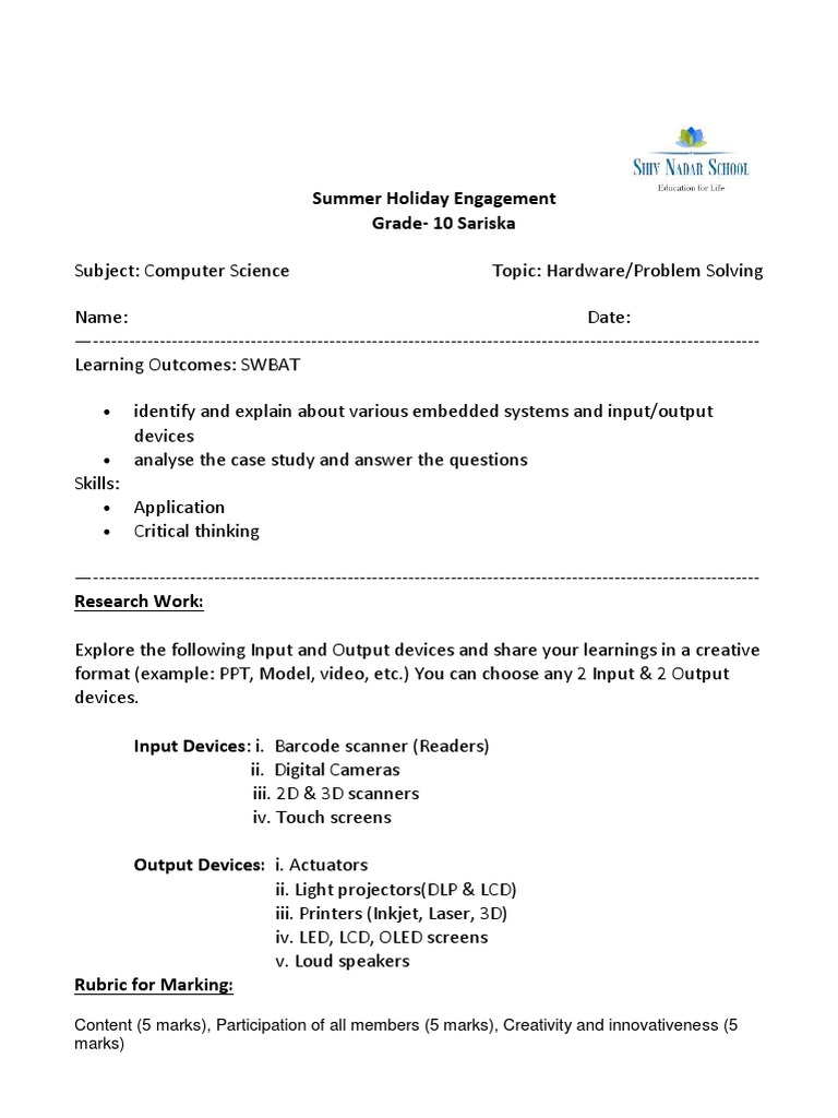 Summer Holiday Computer Science Project | PDF