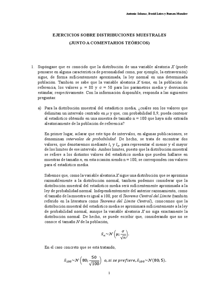 Ejercicios DistribuciÃ N Muestral | PDF | Estadística | Distribución normal