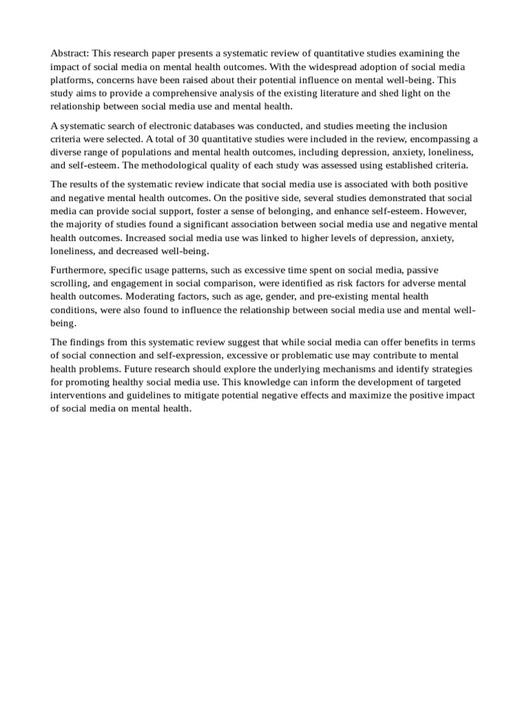 Exploring The Impact of Social Media On Mental Health: A Systematic ...