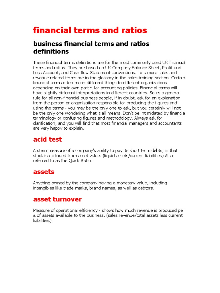 Financial Terms and Ratios | PDF