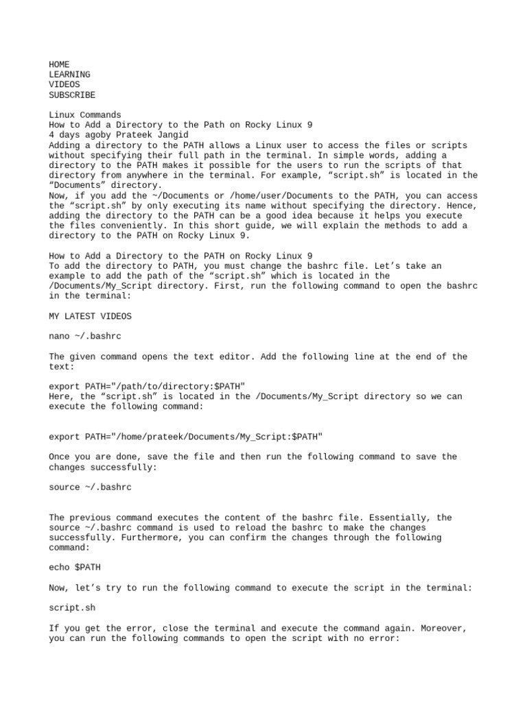 How To Add A Directory To The Path On Rocky Linux 9 | PDF | Directory (Computing) | Computer File