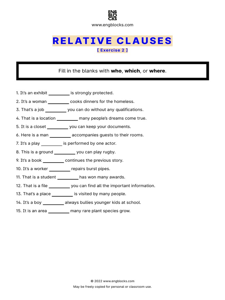 Relative Clauses Exercise 2 | PDF