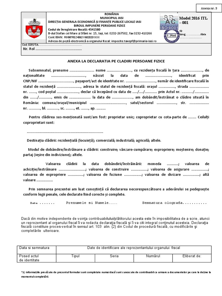BCIPF - 1 - Anexa La ITL 001 Cladiri | PDF
