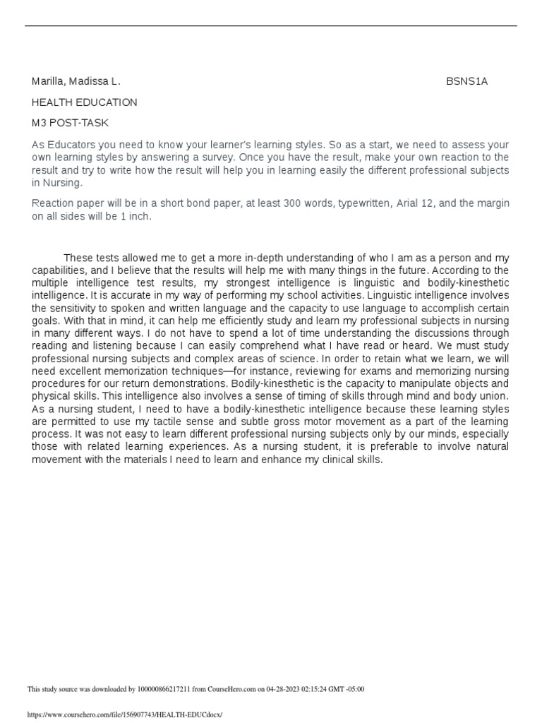 Health Educ | PDF | Intelligence | Learning