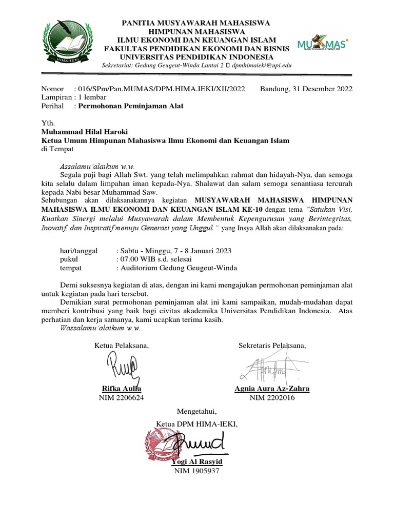Contoh Surat Peminjaman Alat | PDF