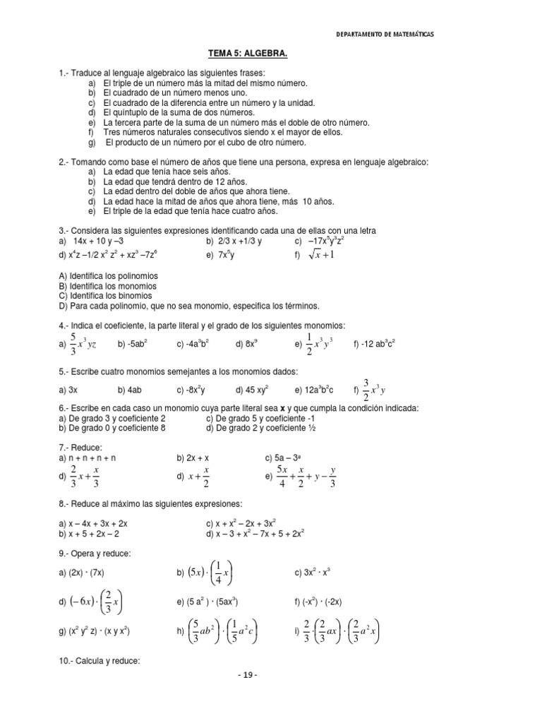 álgebra tema 5 | PDF | Álgebra | Matemáticas Aplicadas