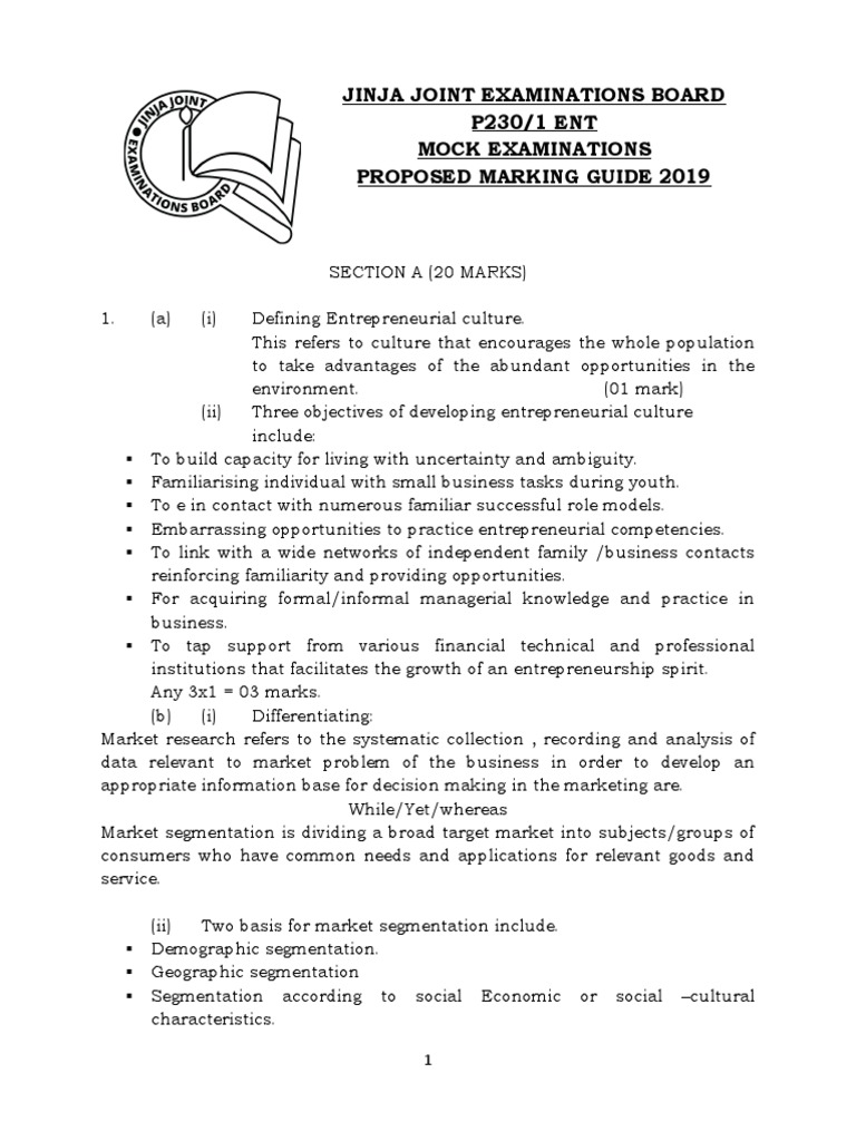 JJEB 2025 Mock Exam Marking Guide | PDF | Market Segmentation ...