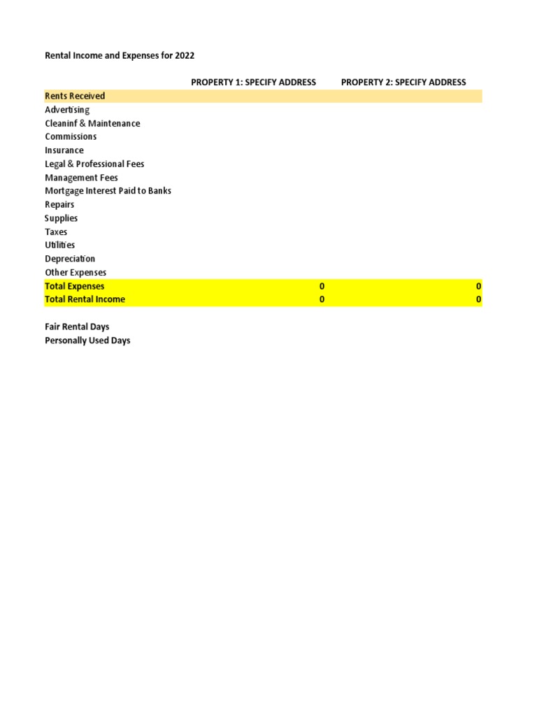 2022 Rental Income & Expense Worksheet | PDF