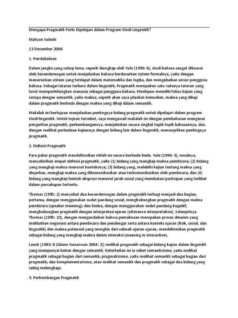 Pentingnya Pragmatik dalam Linguistik | PDF
