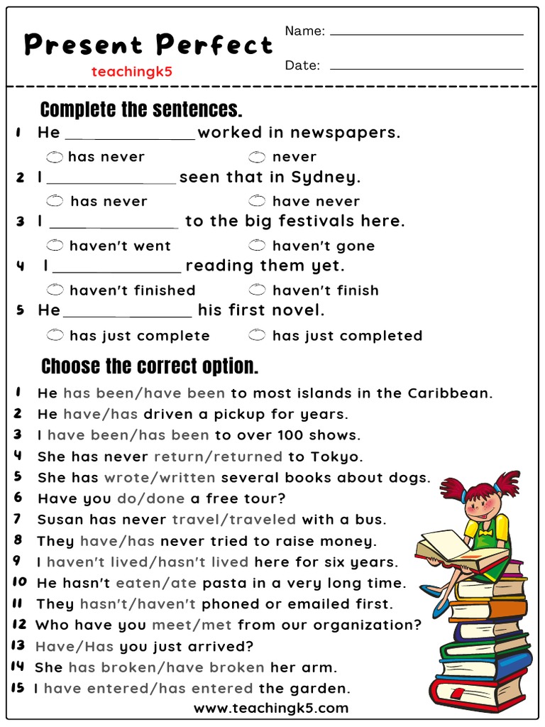Choose The Correct Option Present Perfect | PDF | Language Arts ...